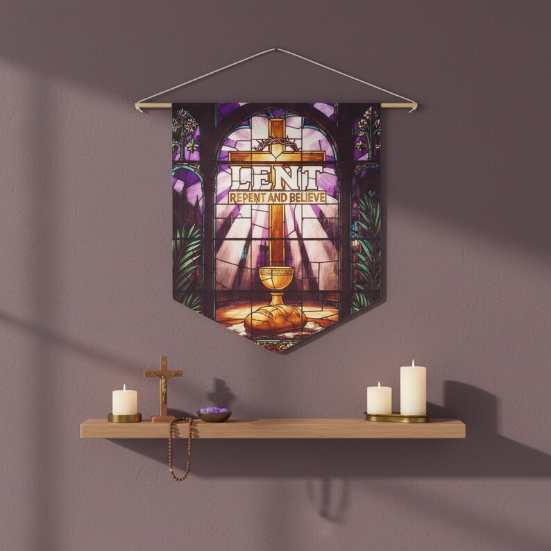 Lent Repent and Believe Pennant | Christian Church Stained Glass Banner ...