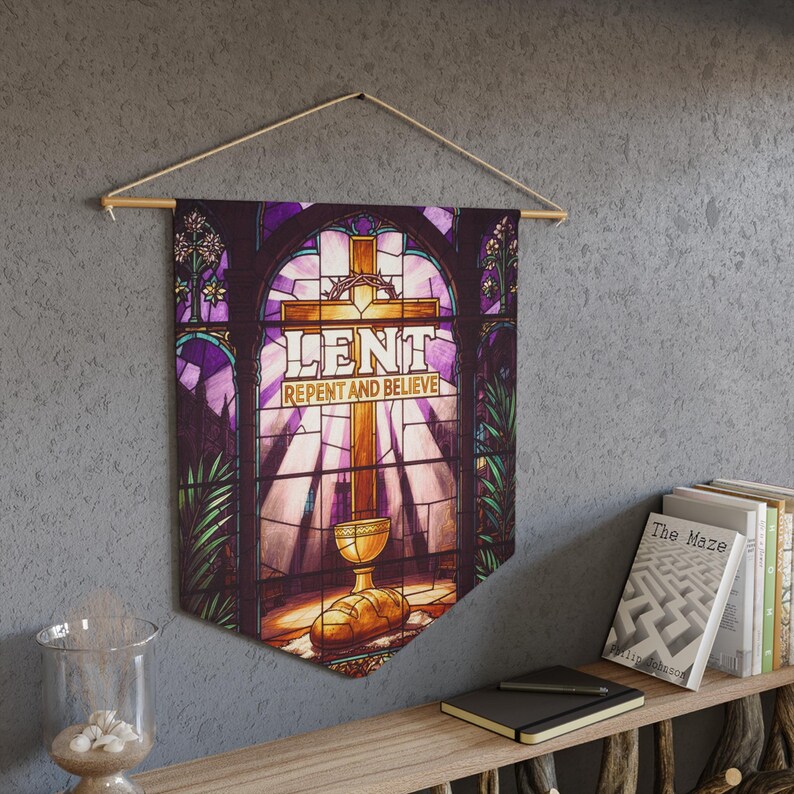 Lent Repent and Believe Pennant | Christian Church Stained Glass Banner ...