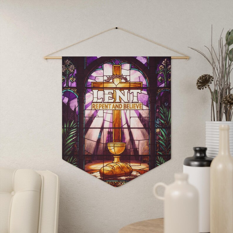 Lent Repent and Believe Pennant | Christian Church Stained Glass Banner ...