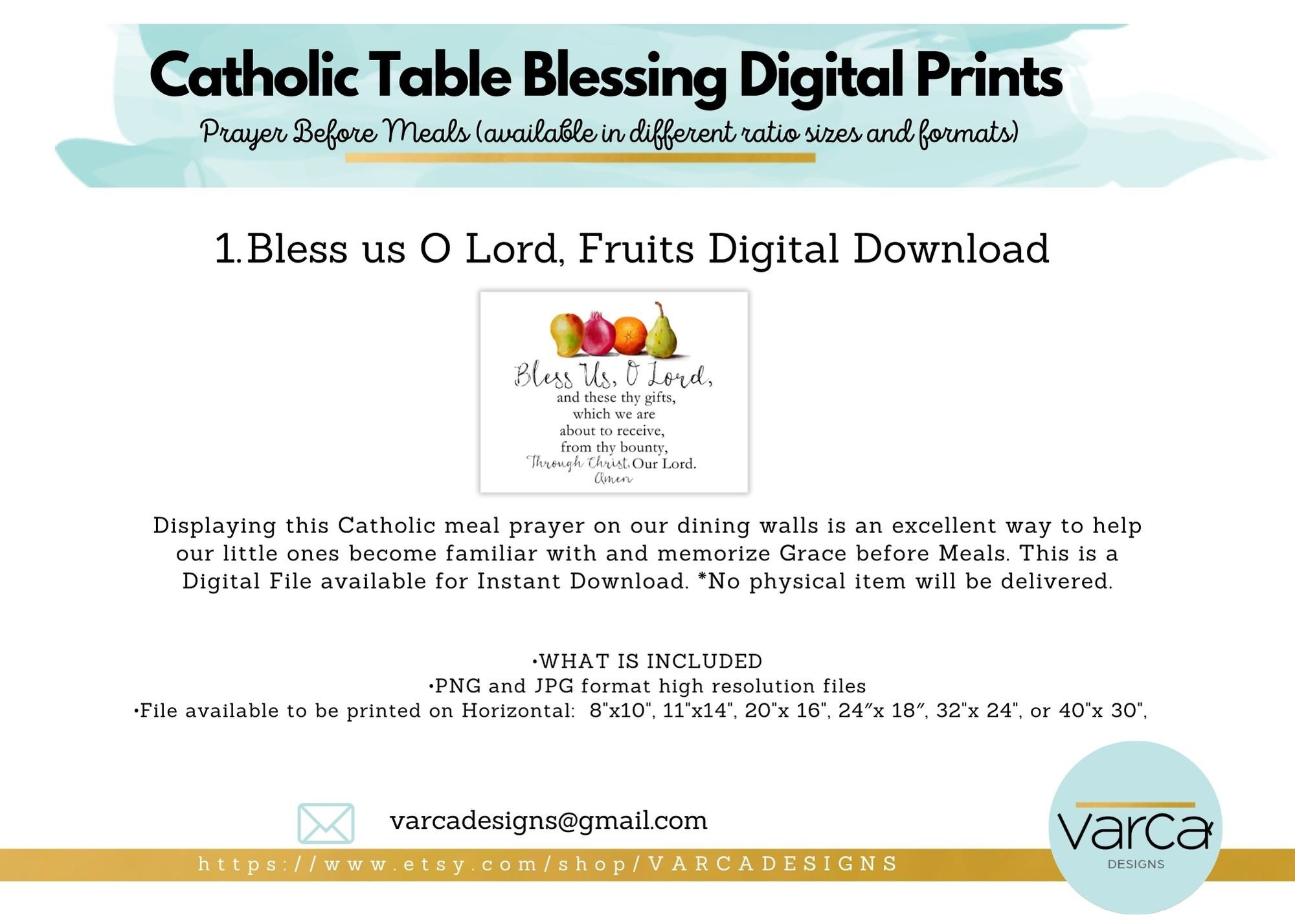 Grace Before Meal Prayer Bless Us O Lord Digital Wall Art Instant ...