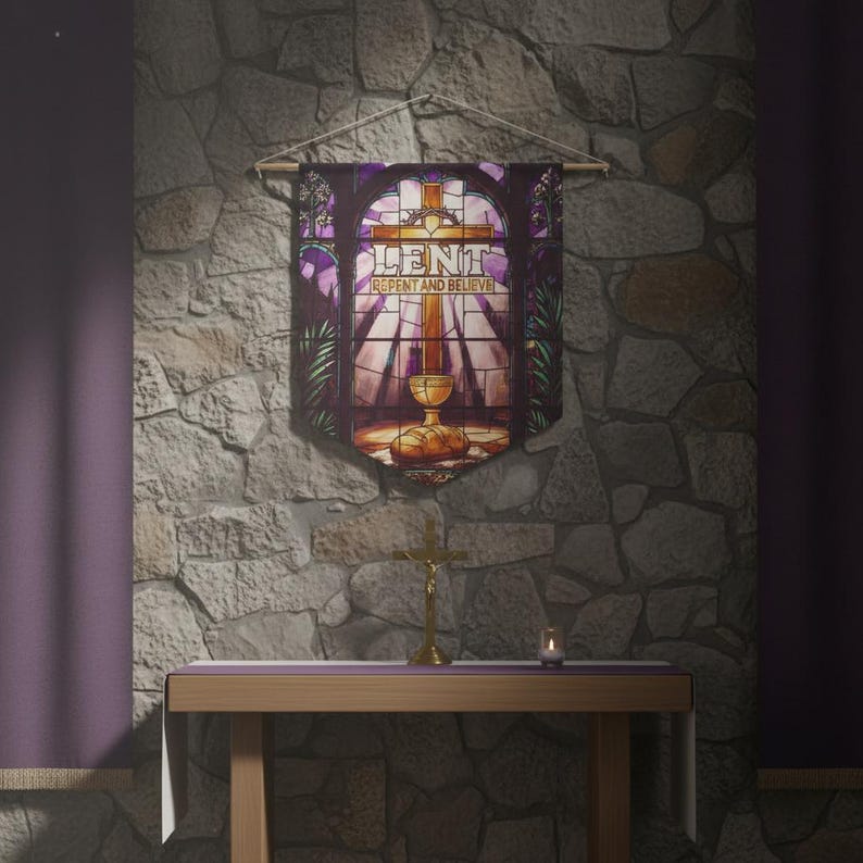 Lent Repent and Believe Pennant | Christian Church Stained Glass Banner ...