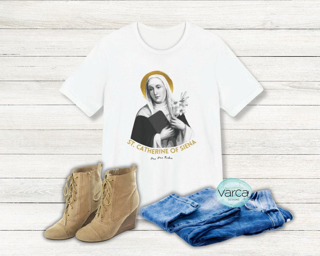 Saint Catherine of Sienna Shirt, Christian Religious Tee, Black White ...