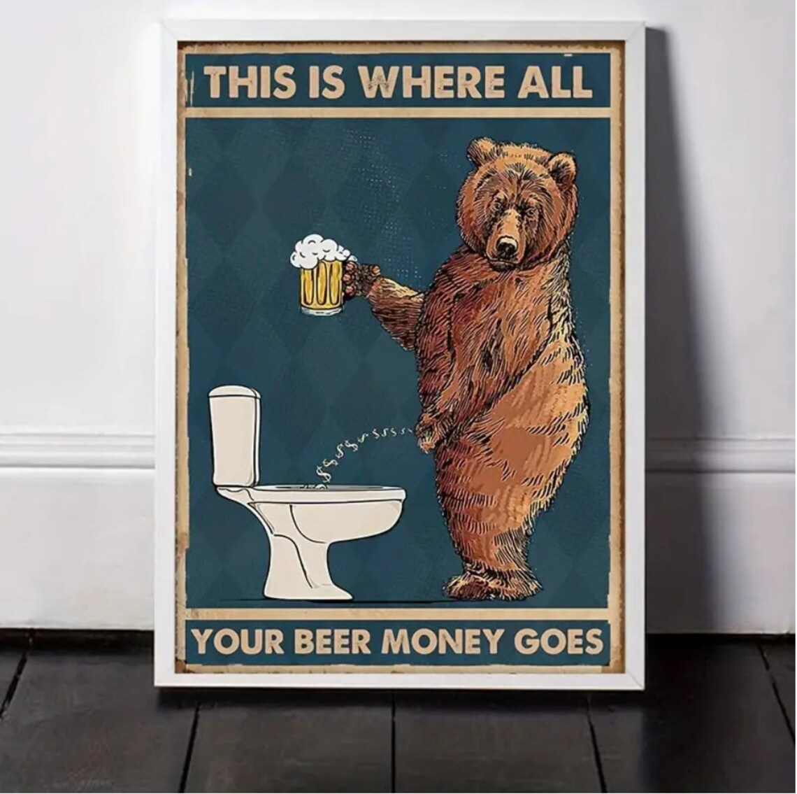 Alcohol Beer Wall Art, Bear Wall Decor, Funny Print Artwork, Vintage ...