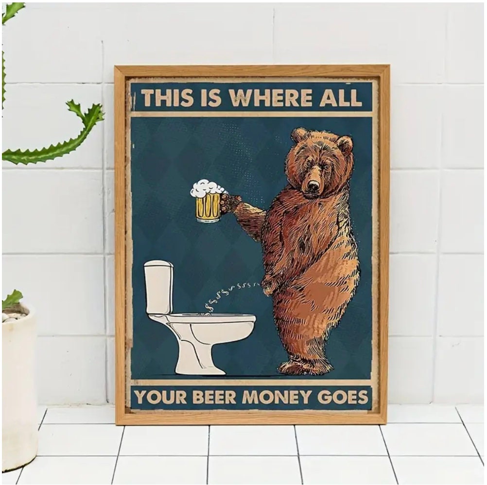 Alcohol Beer Wall Art, Bear Wall Decor, Funny Print Artwork, Vintage ...