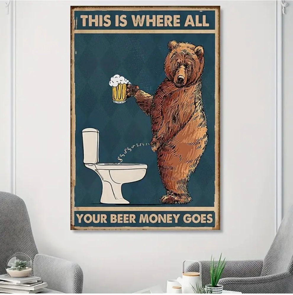 Alcohol Beer Wall Art, Bear Wall Decor, Funny Print Artwork, Vintage ...