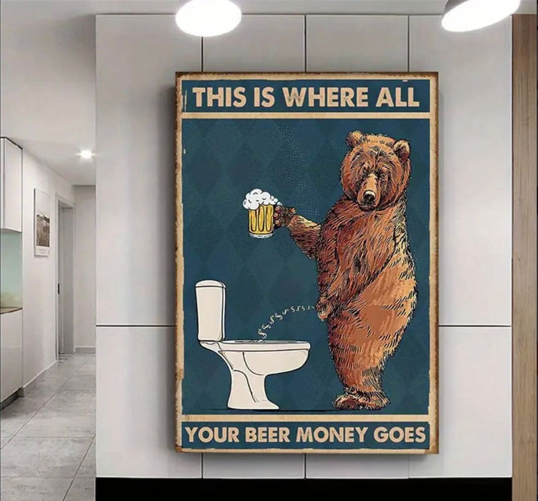 Alcohol Beer Wall Art, Bear Wall Decor, Funny Print Artwork, Vintage ...