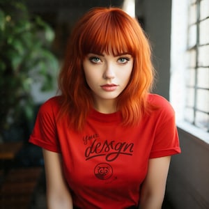 Red T-shirt Mockup, Red Hair Model Mockup, Women's Tee Mock, Unique T ...