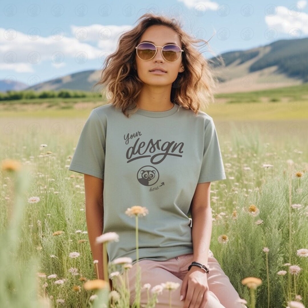 Sage Color Woman T-shirt Mockup, Bella Canvas T-shirt, Outdoor Mockup ...