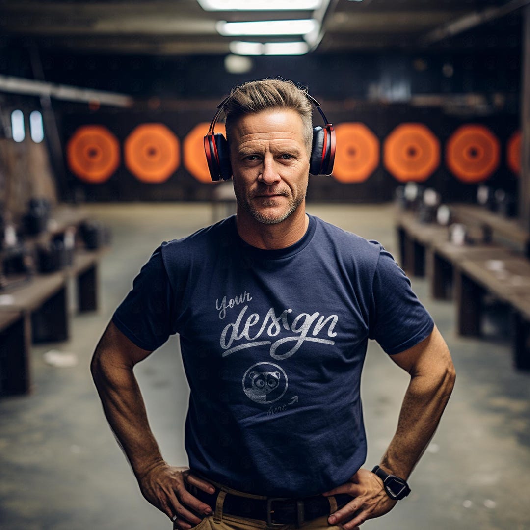 Shooting Range Mockup, Bluet-shirt Mockup, Man Blue T-shirt Mockup ...