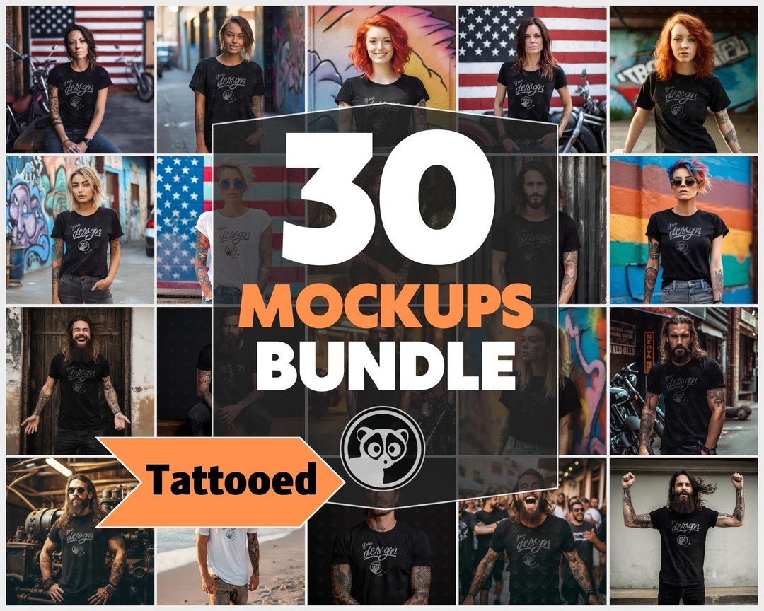 Tattooed Models Mockup Bundle, T-shirt Mockups Bundle, Punk Rock ...