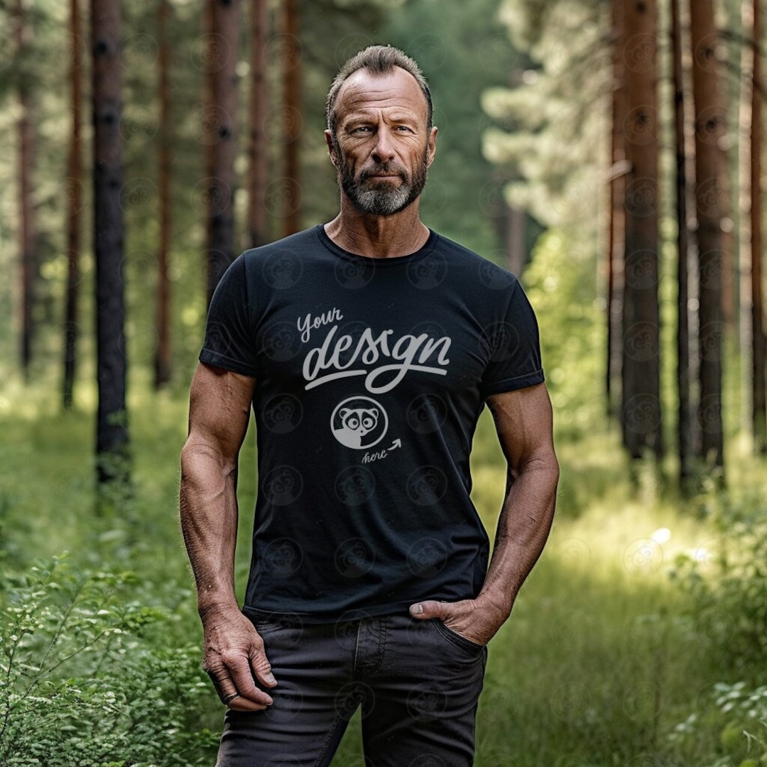 Man Outdoor Mockup, Woods Background Male Shirt Mockup, Bella Canvas ...