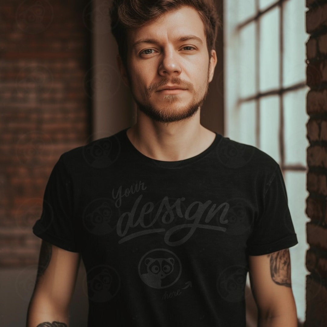 Male T-shirt Mockup, Black T-shirt, Tattooed Model Mockup, Trendy ...