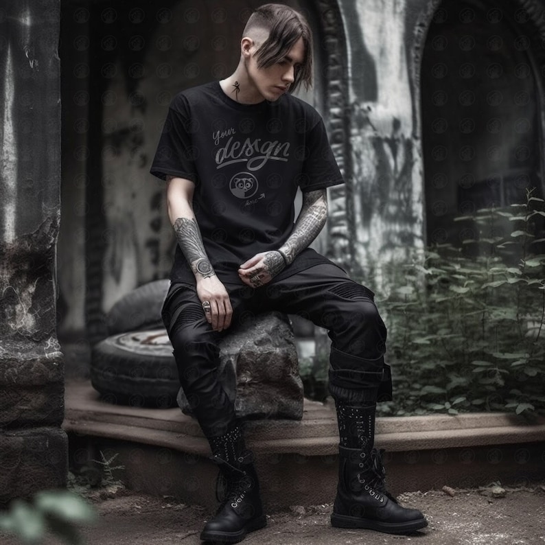 Alternative Model Black T-shirt Mockup, Tattooed Model Mockup, Men's ...