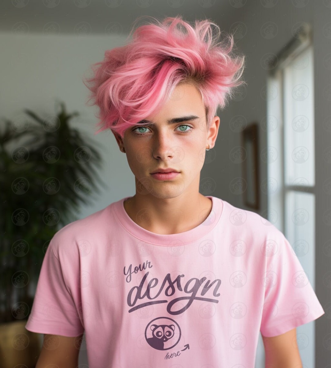 Punk Mockup, Pink T-shirt Mockup, Alternative Mockup, Young Punk Man ...