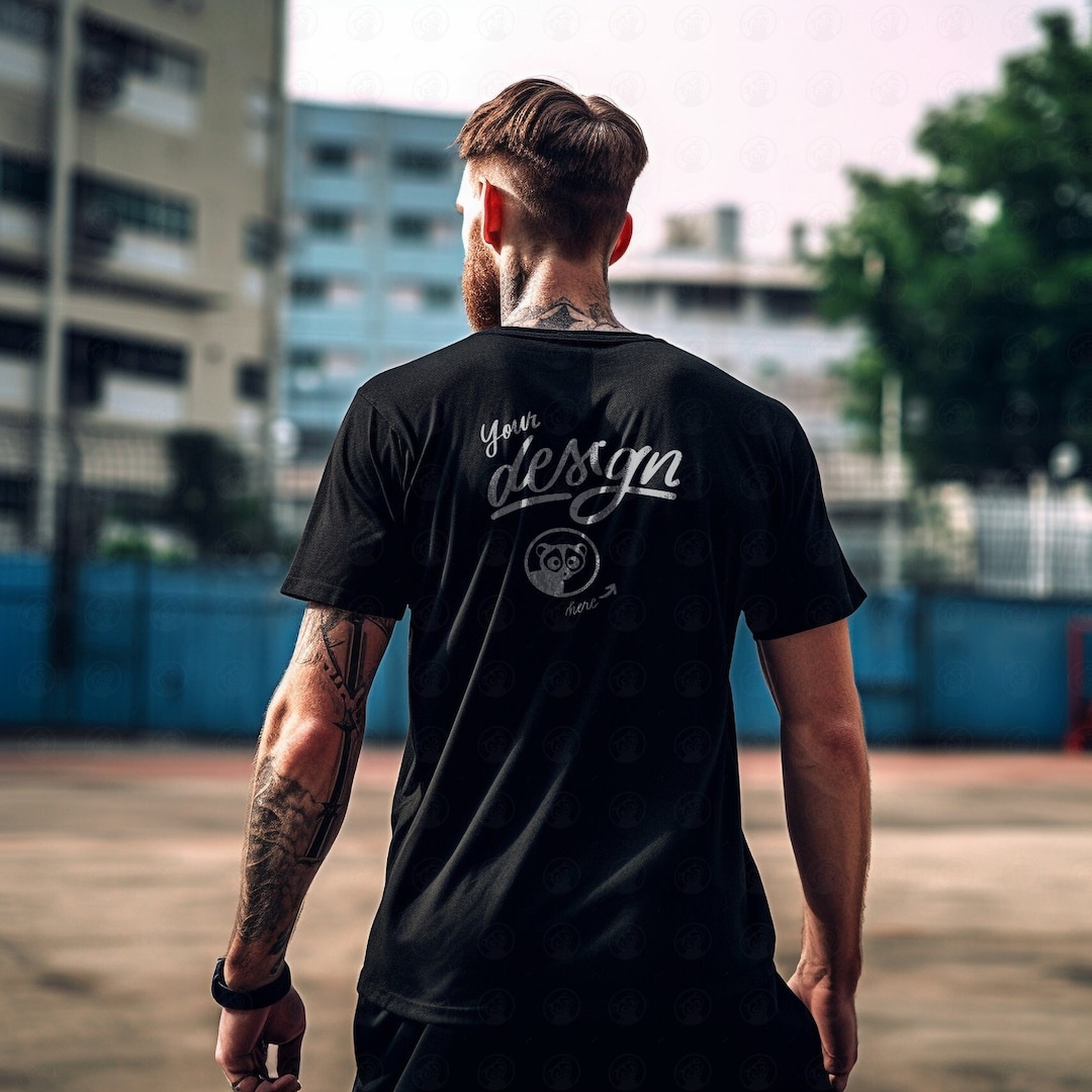 Back Mockup, Back Look of A Black T-shirt Mockup, Male Shirt Mockup ...