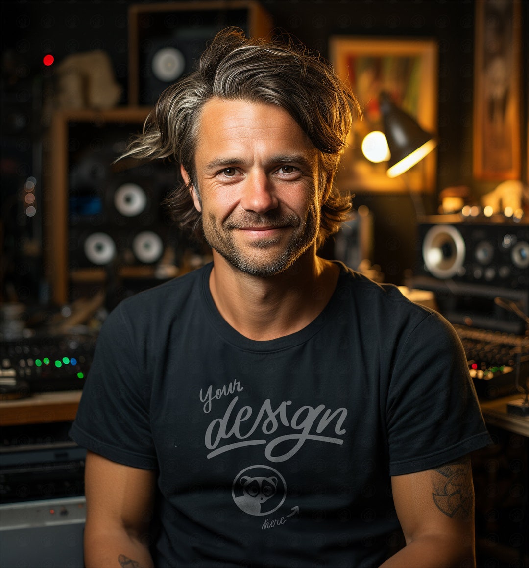 Music Theme Mockup, Man Black T-shirt Mockup, Music-related Shirt ...