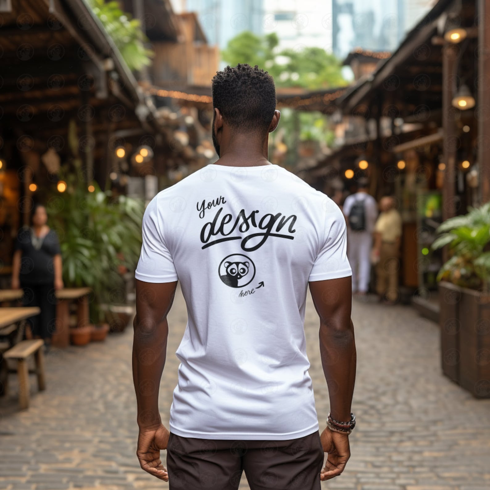 Back View of A Black Man in White T Shirt Mockup, Man T-shirt Mockup ...