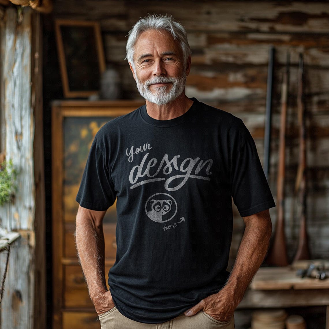 Old Man Mockup, Hunter Man Cave Mockup, Men's Black T-shirt Mockup ...