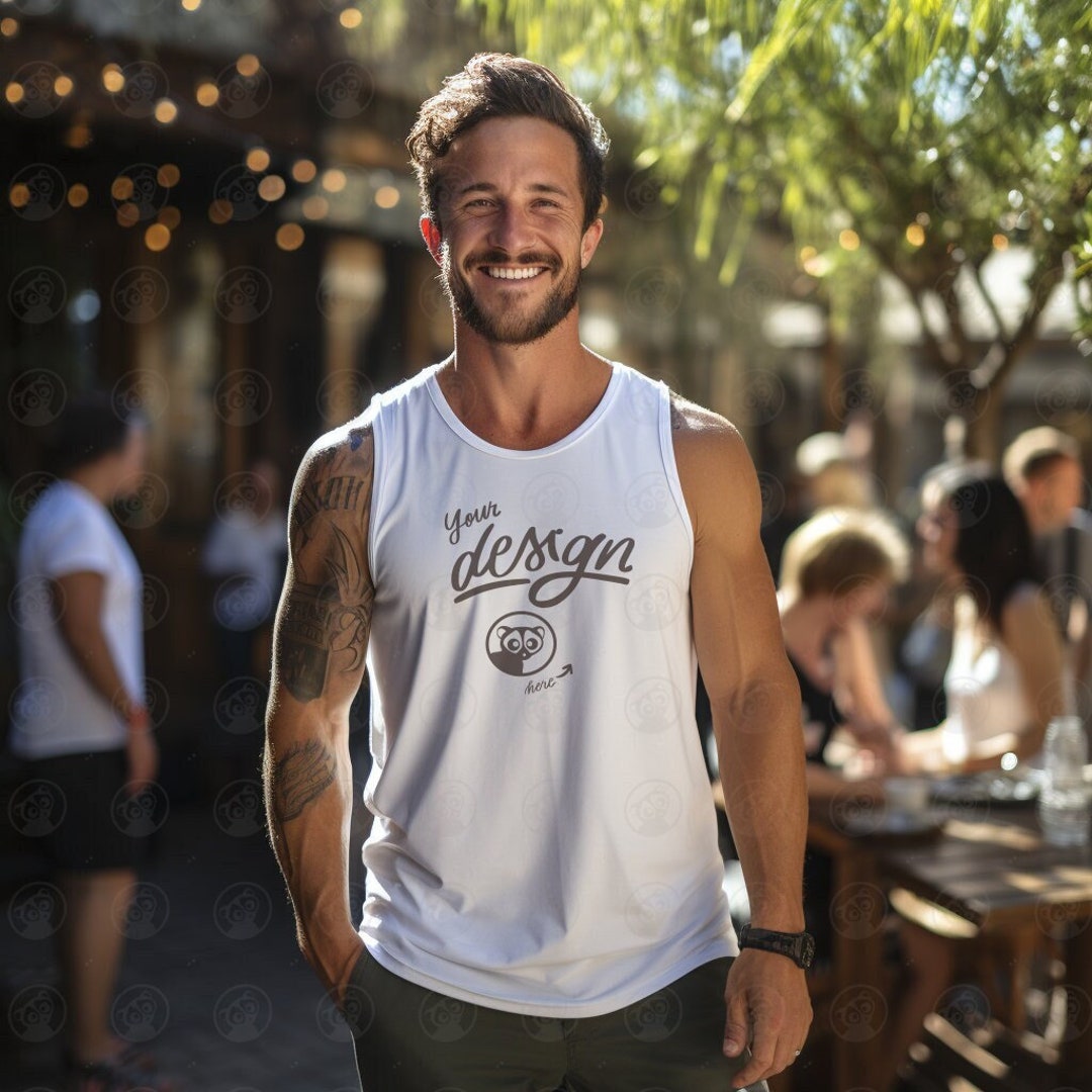 Guy in Tank Top Mockup, White Tank Mockup, White Man Mock Up, Male Tank ...
