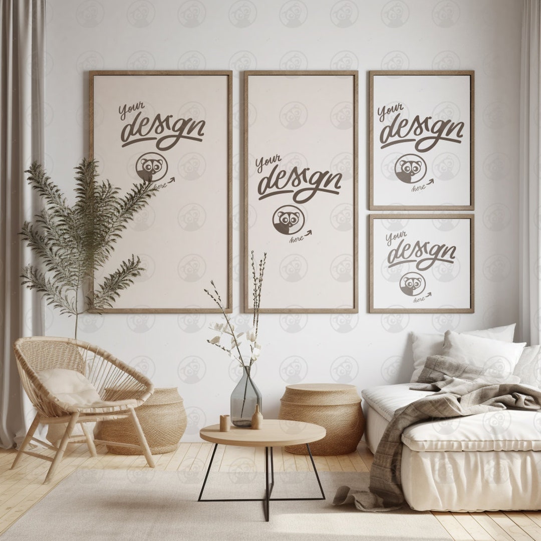 Set of 4 Frames Mockup, Boho Frames Mockup, Wall Gallery Living Room ...