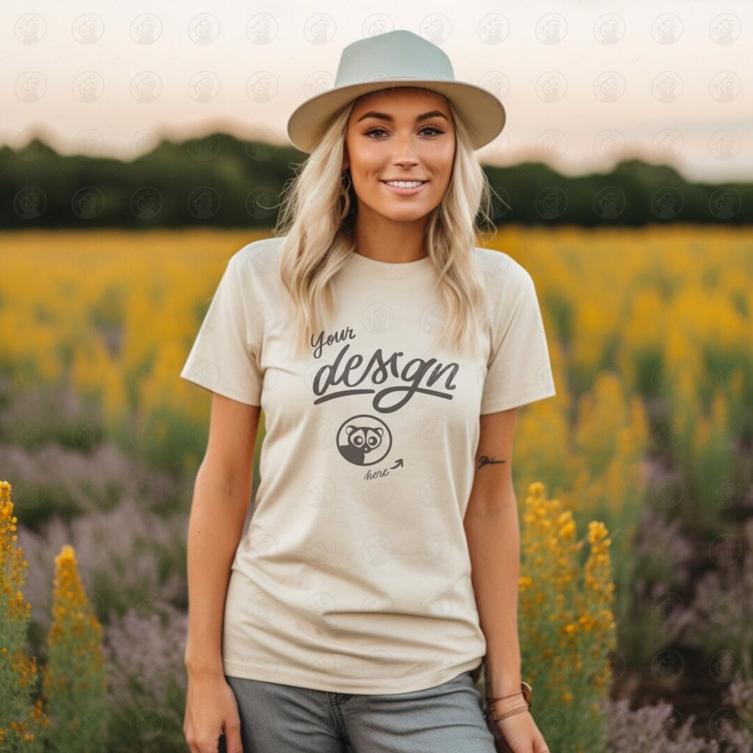 Nature Mockup, Woman T-shirt Mockup, Bella Canvas Natural Color T-shirt ...