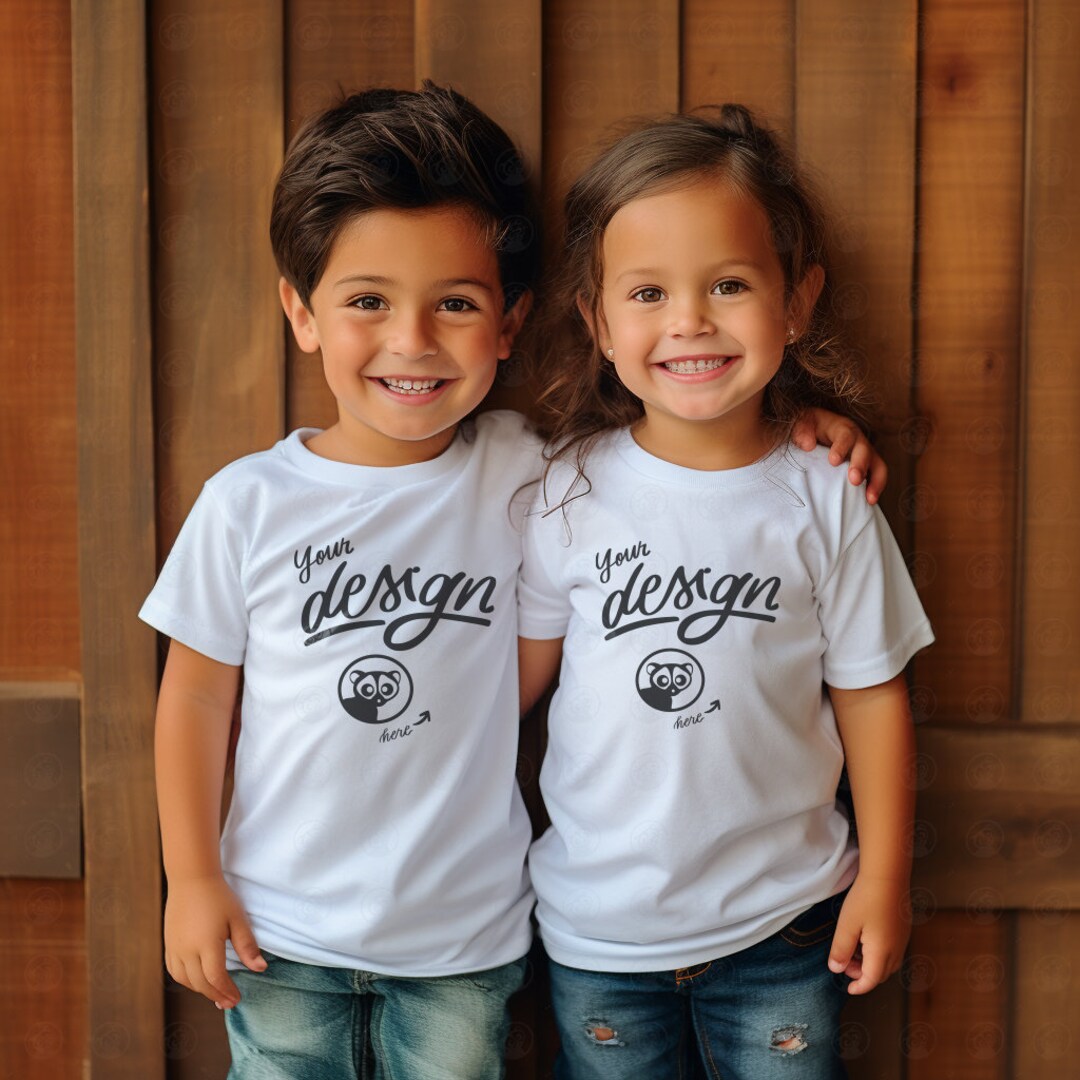 Brother and Sister T-shirt Mockup, Kids White T-shirt Mockup, Kids ...