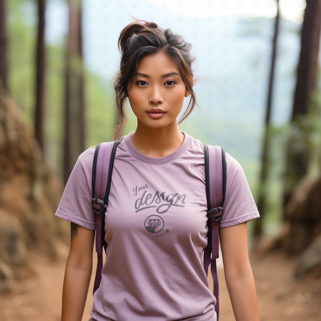 Asian Woman Mockup Lilac T Shirt Mockup Nature Mockup Woman Etsy