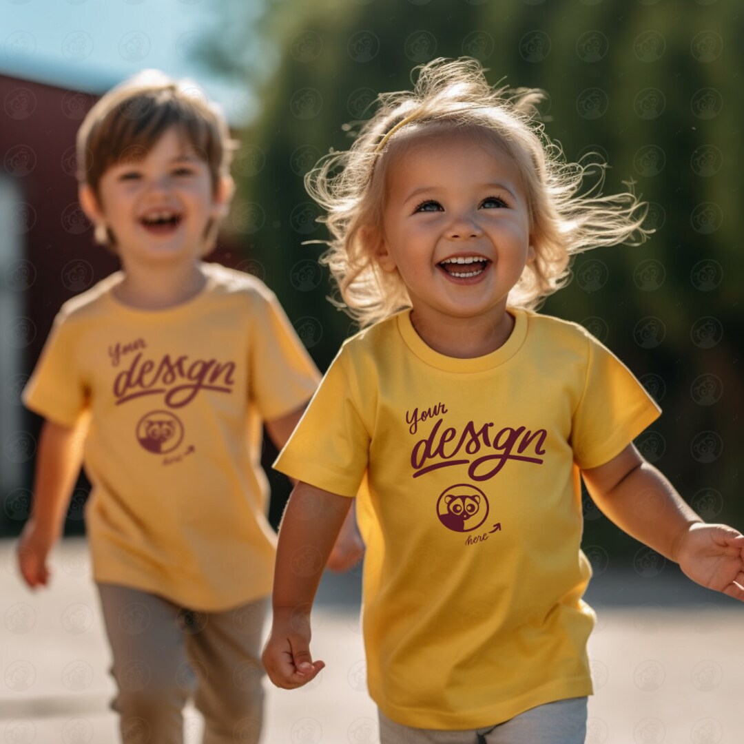 Toddler Brothers Mockup, Two Boys T-shirt Mockup, Kids Yellow T-shirt ...