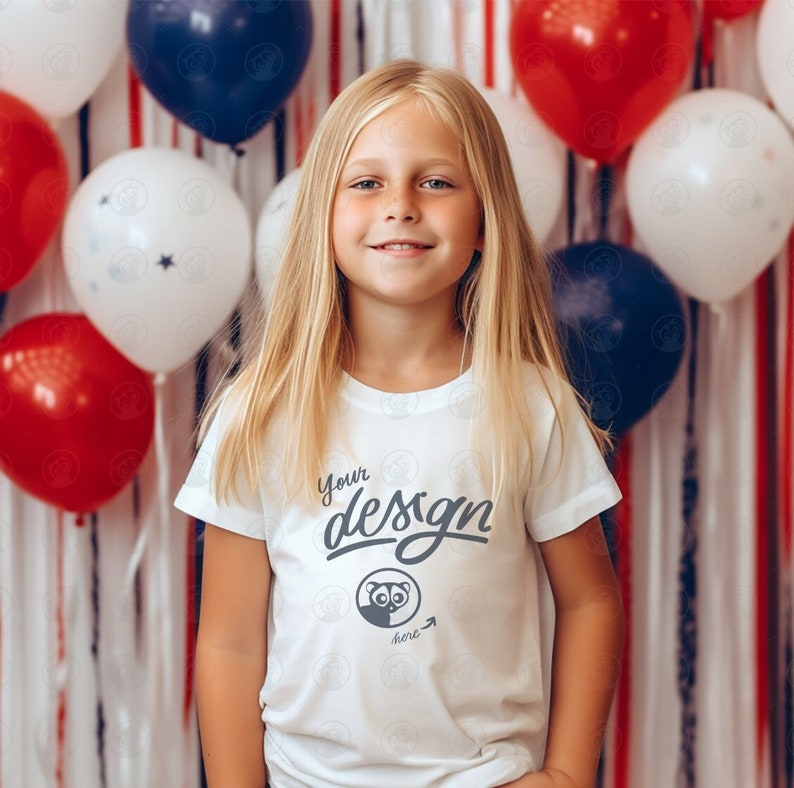 Red White and Blue 4th of July Kid Mockup, Bella Canvas White T-shirt ...