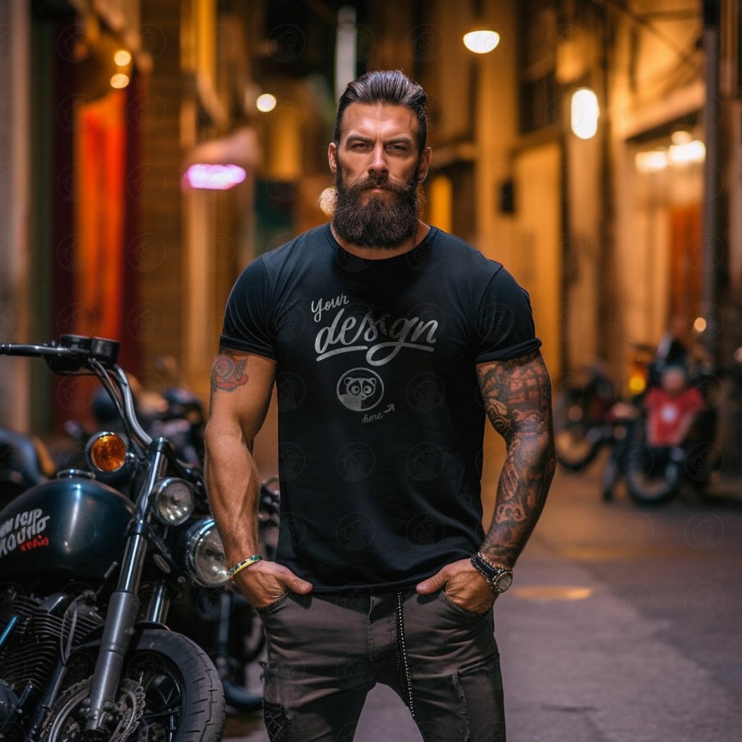 Rugged Man Black T-shirt Mockup, Bella Canvas Mockup, Male Shirt Mockup ...