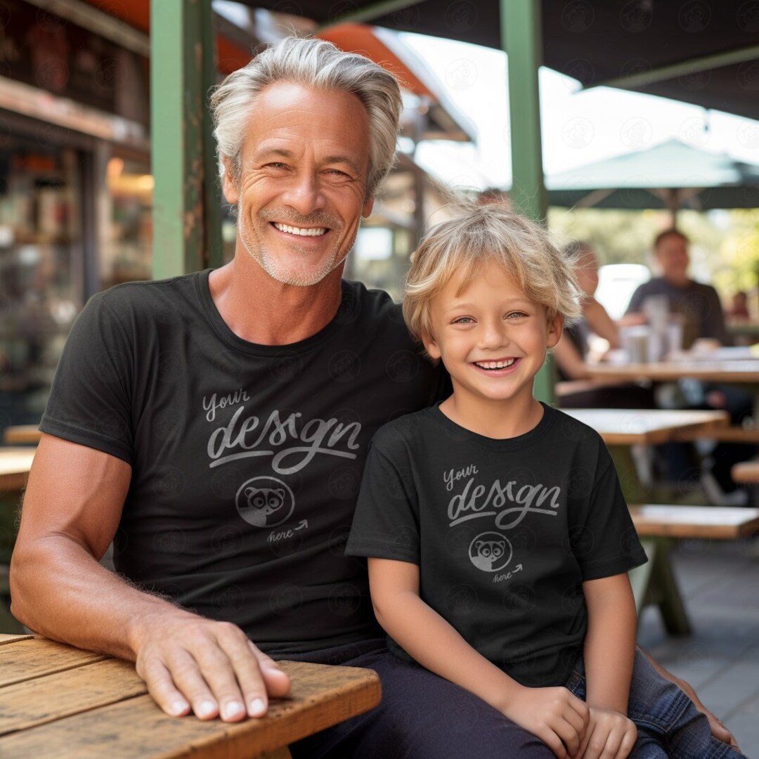 Grandpa and Grandson Mockup, Family Matching T-shirts Mockup, Black T ...