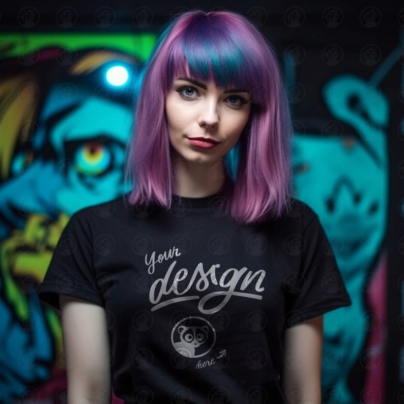 Goth Model Black Woman T-shirt Mockup Punk Model Mockup - Etsy