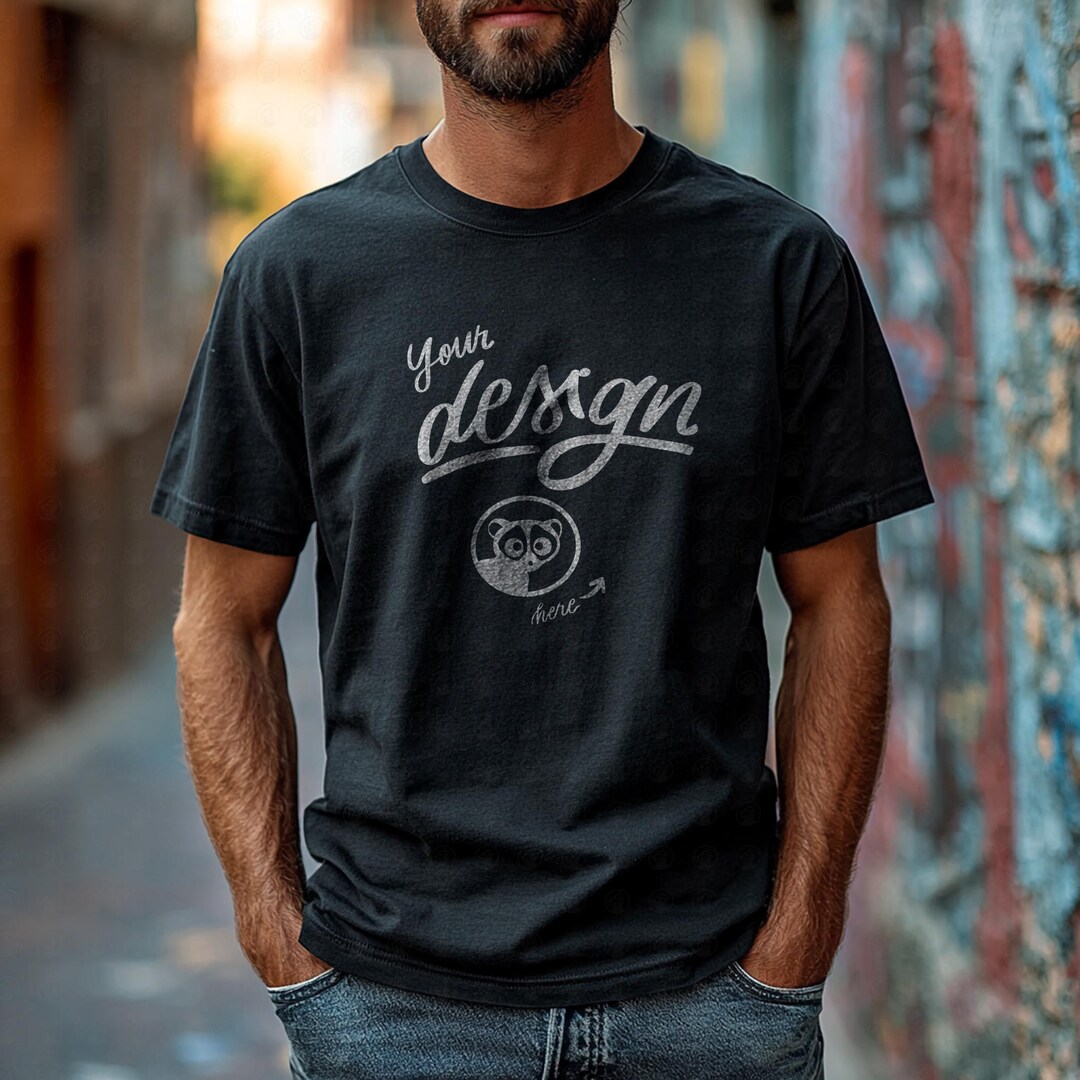 Man Model Black T-shirt Mockup, Black Shirt Mockup, Street Mockup, Men ...