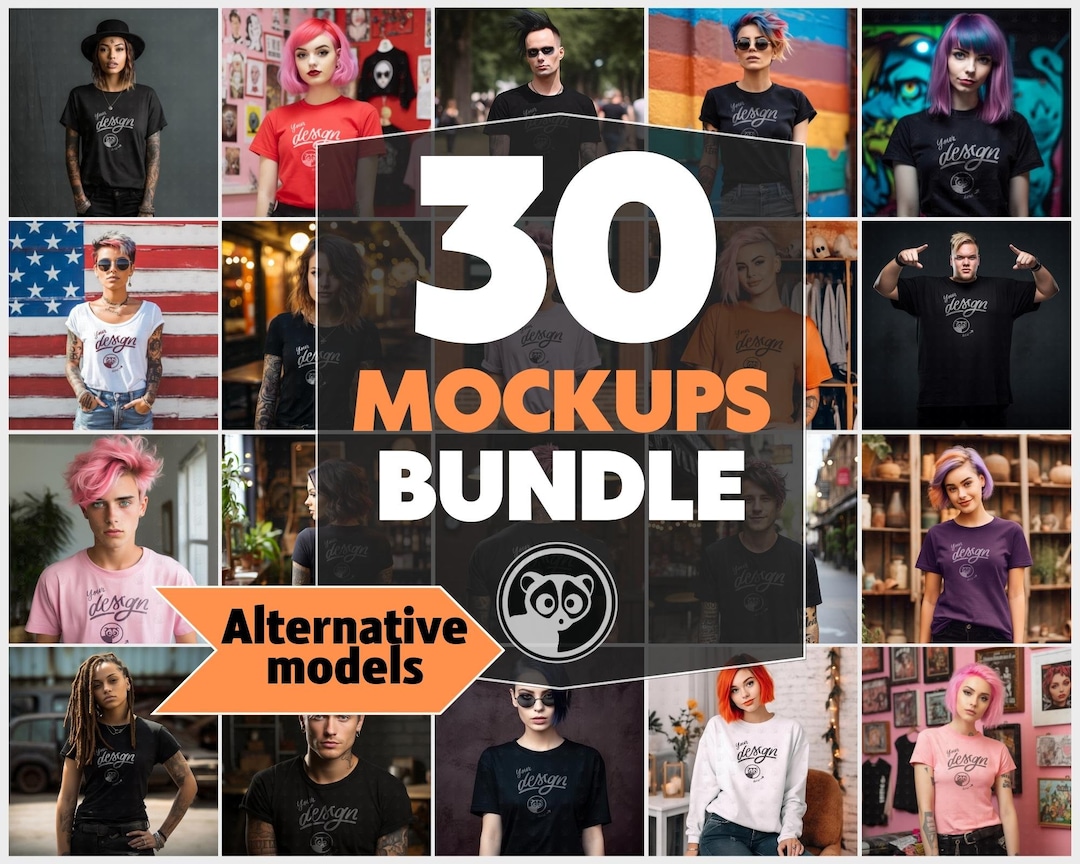 Alternative Model Mockup Bundle, Men and Women Mockup Bundle, Black T ...