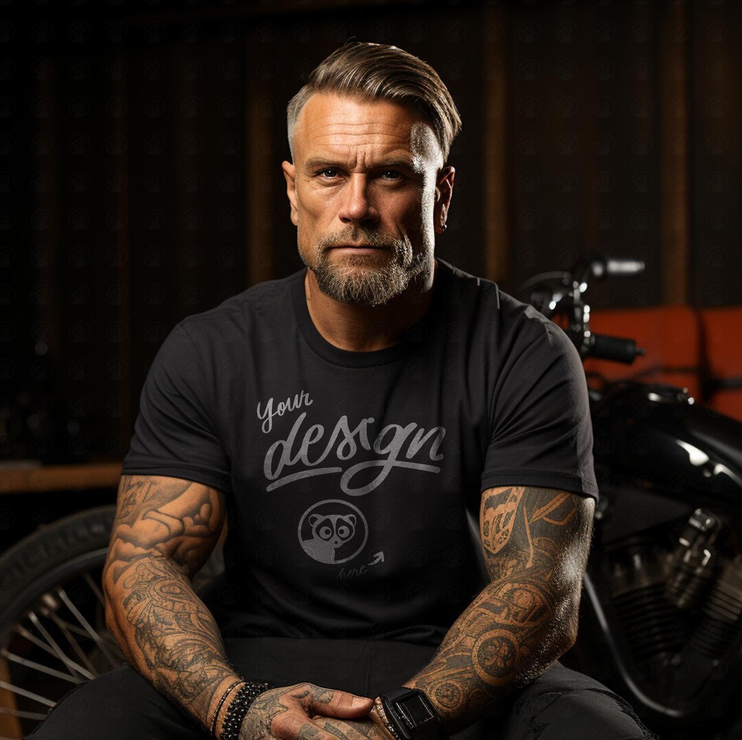 Edgy Black T-shirt Mockup, Biker Mockup, Masculine Man, Rugged Man ...