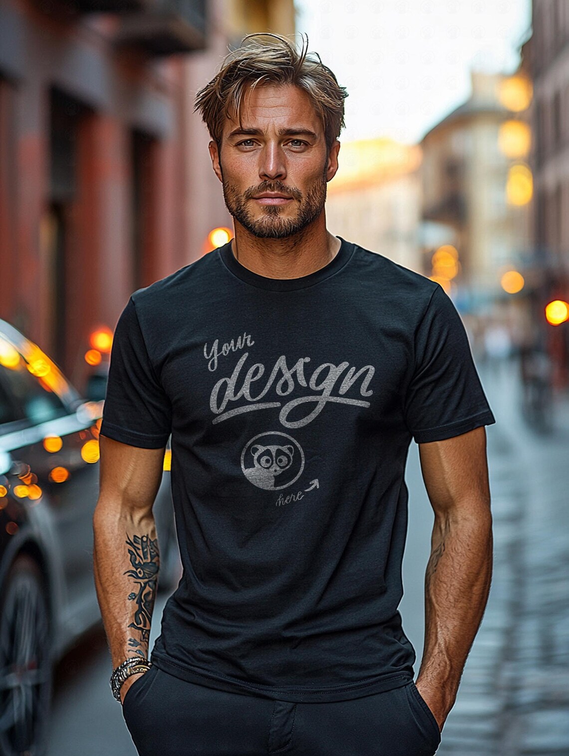 Handsome Man Model Black T-shirt Mockup, Black Shirt Mockup, Male Model ...