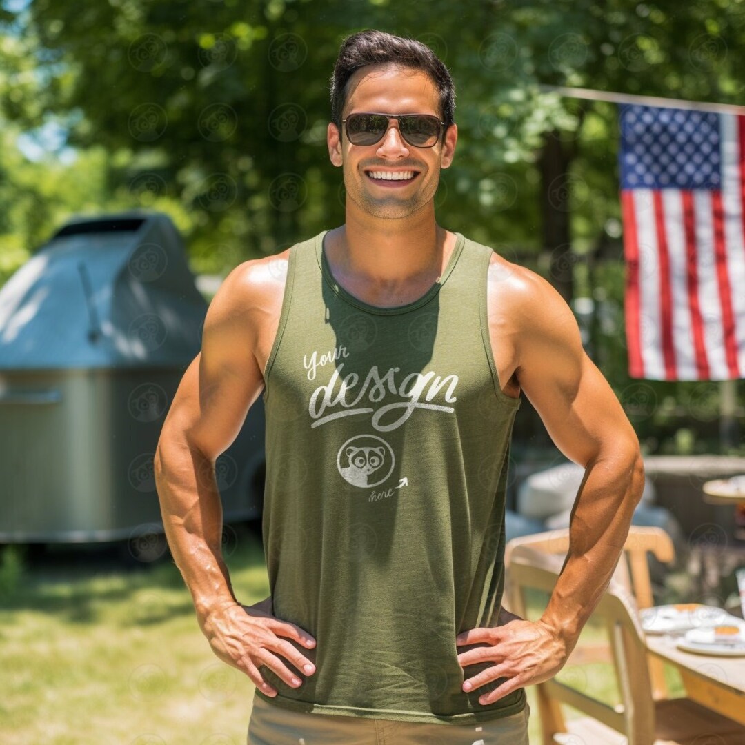 Army Tank Top Mockup, Khaki Tank Mockup, Military Man Mockup, Father's ...
