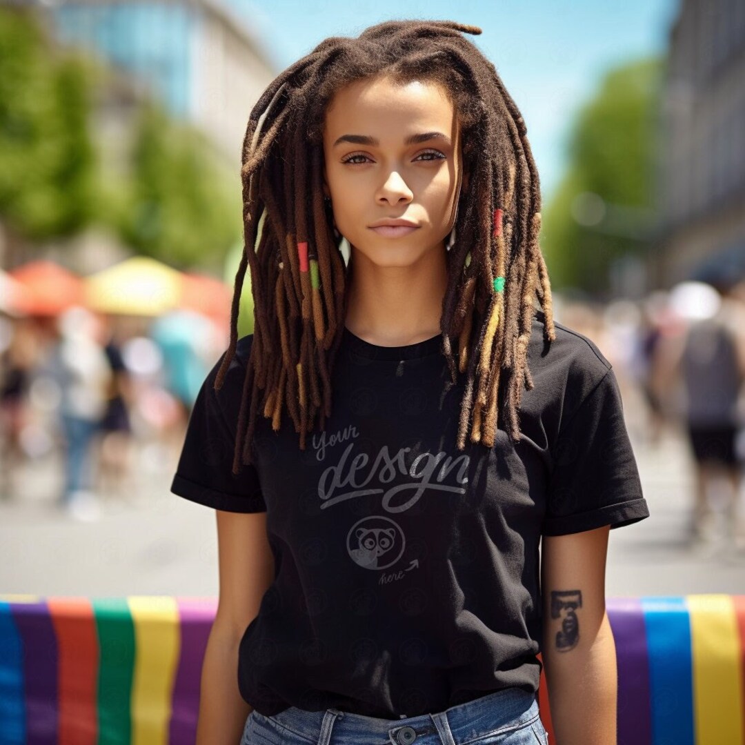 Dreadlocks Woman T-shirt Mockup Black T-shirt Alternative - Etsy