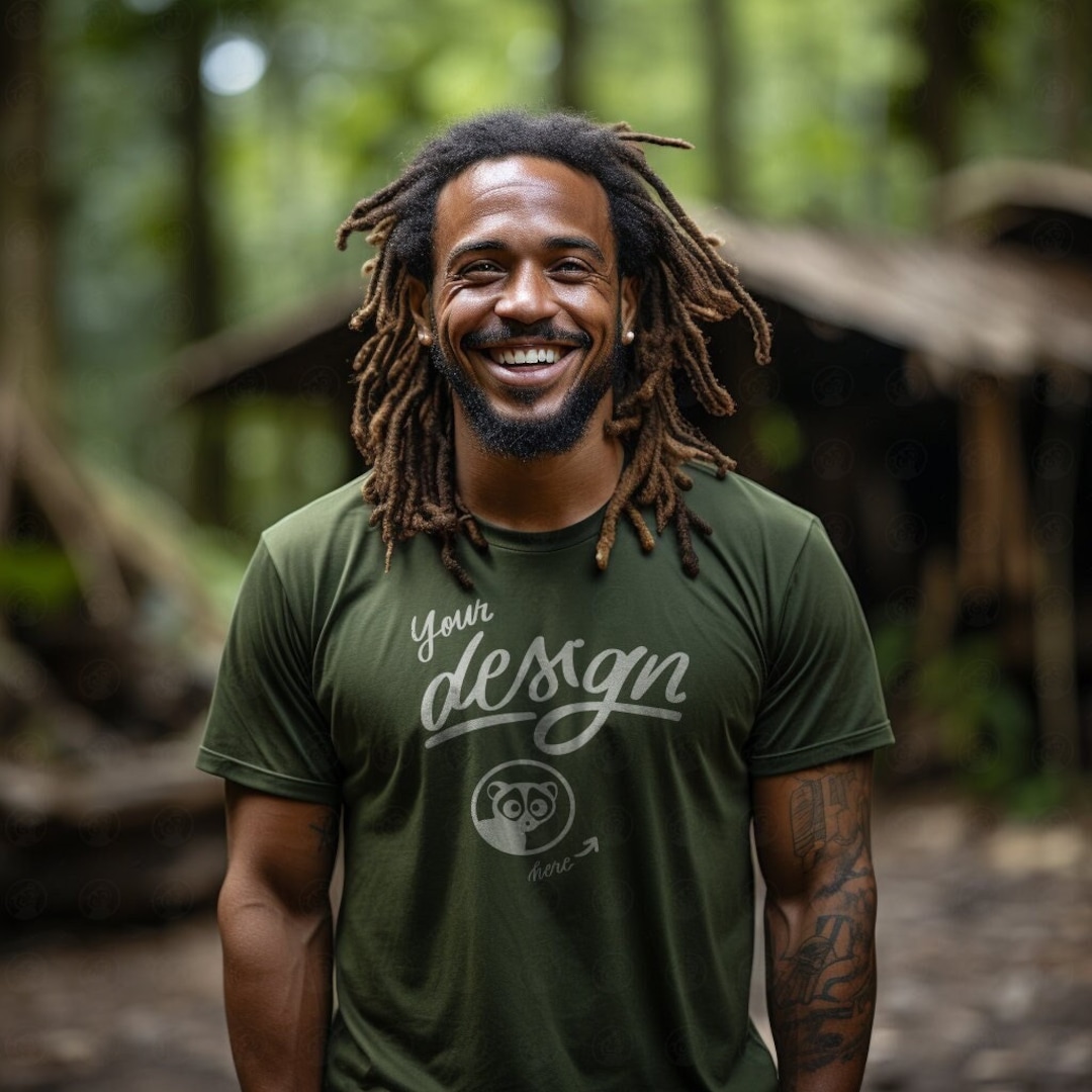 Olive Green T-shirt Mockup, Dreadlocks Inclusive Shirt Mockup,ethnic ...
