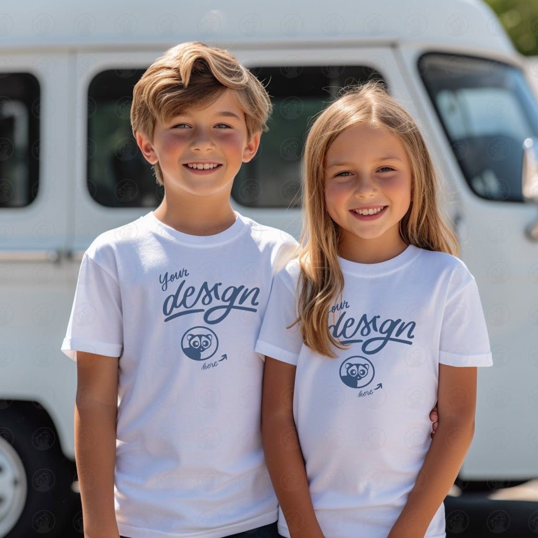 White T Shirt Twins Mockup, Brother and Sister T-shirt Mockup, Kids ...