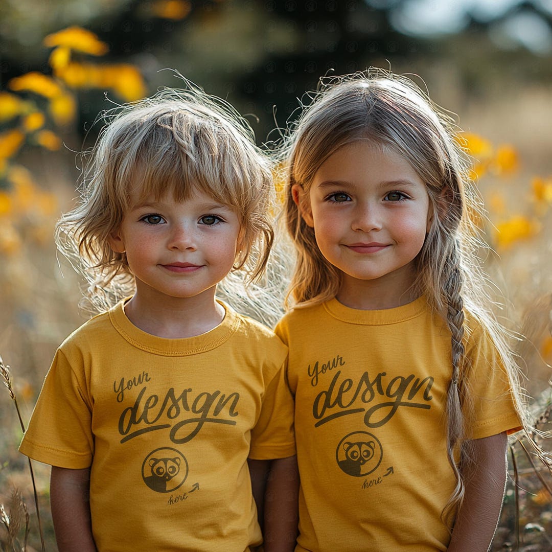 Siblings Yellow T-shirt Mockup, Toddler Brother and Sister Mockup, Twin ...
