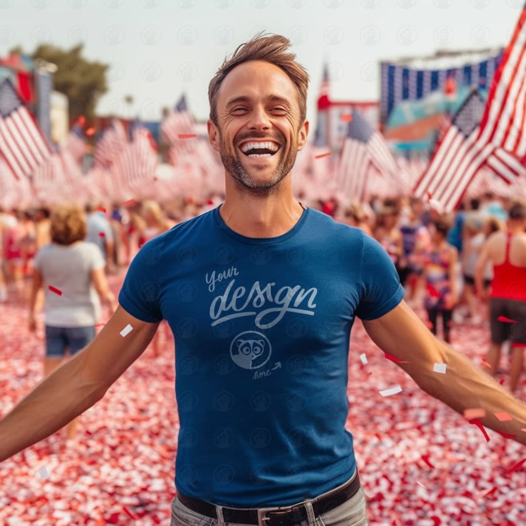 Red White and Blue, 4th of July Blue Shirt Mockup, Bella Canvas T-shirt ...