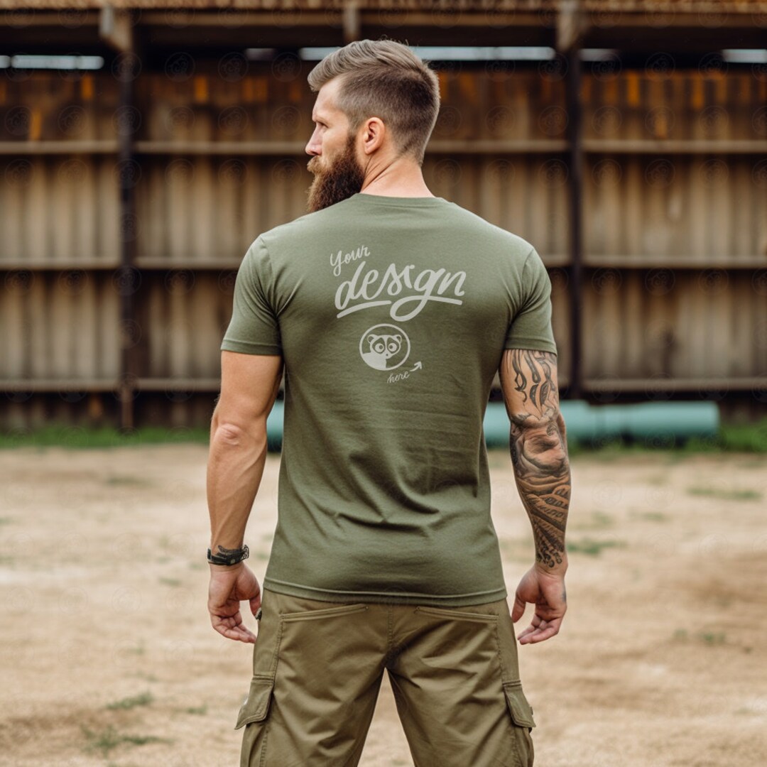 Back T-shirt Mockup, Army Khaki T-shirt Man Mockup, Military Mockup ...
