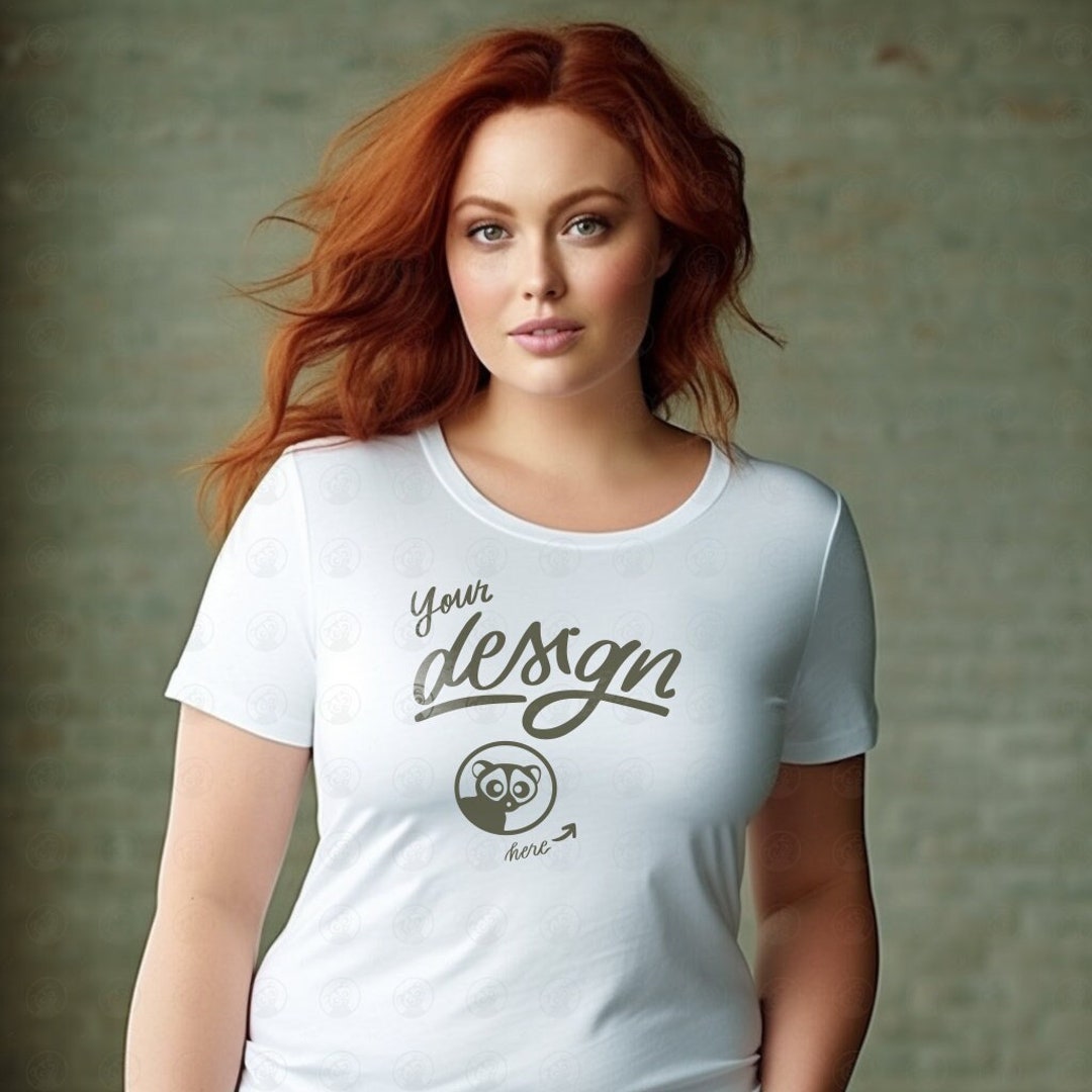 Plus Size Woman T-shirt Mockup, White T-shirt, Beautiful Curvy Women ...