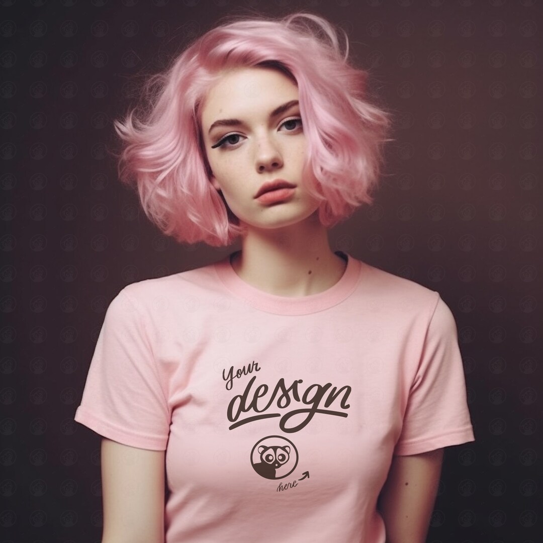 Pink Woman T-shirt Mockup Pink Hair Model Mockup Women's - Etsy