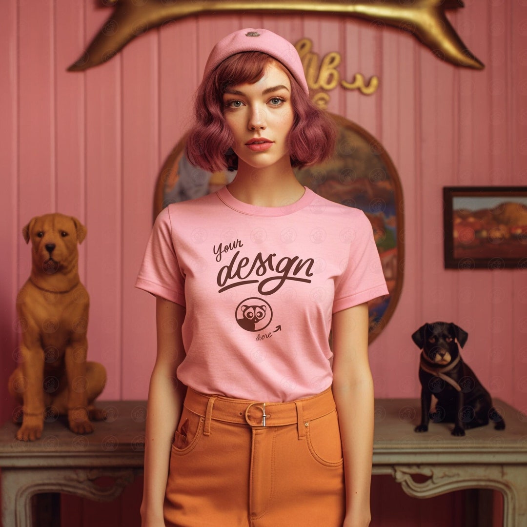 Pink T-shirt Mockup, Retro Style Mockup, Women's Pink Tee Mock, Women's ...
