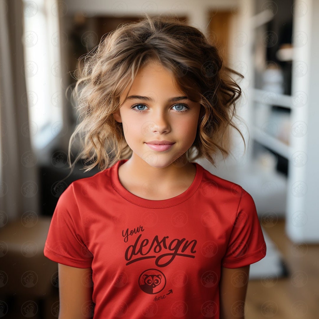 Red T Shirt Mockup, Girl Red T Shirt Mockup, Pretty Girl Mockup, Child ...