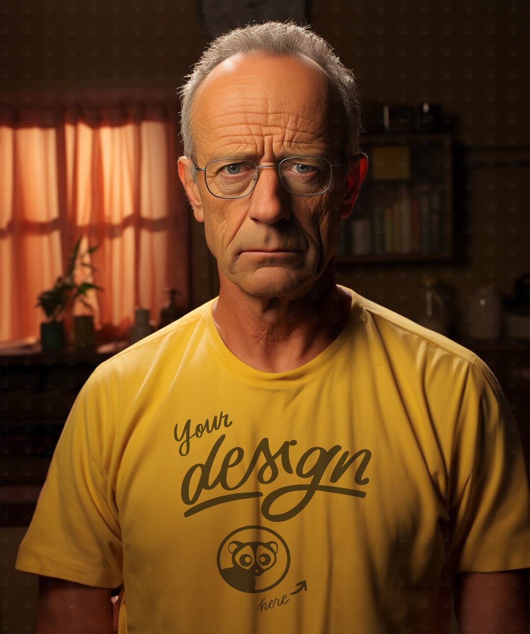 Yellow T-shirt Mockup, Older Men's Color T-shirt Mockup, Yellow Shirt ...