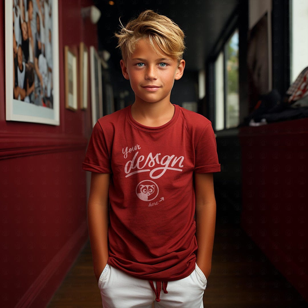 Boy in Red T Shirt Mockup, Adorable Boy T Shirt Mockup, Red Shirt, 10 ...