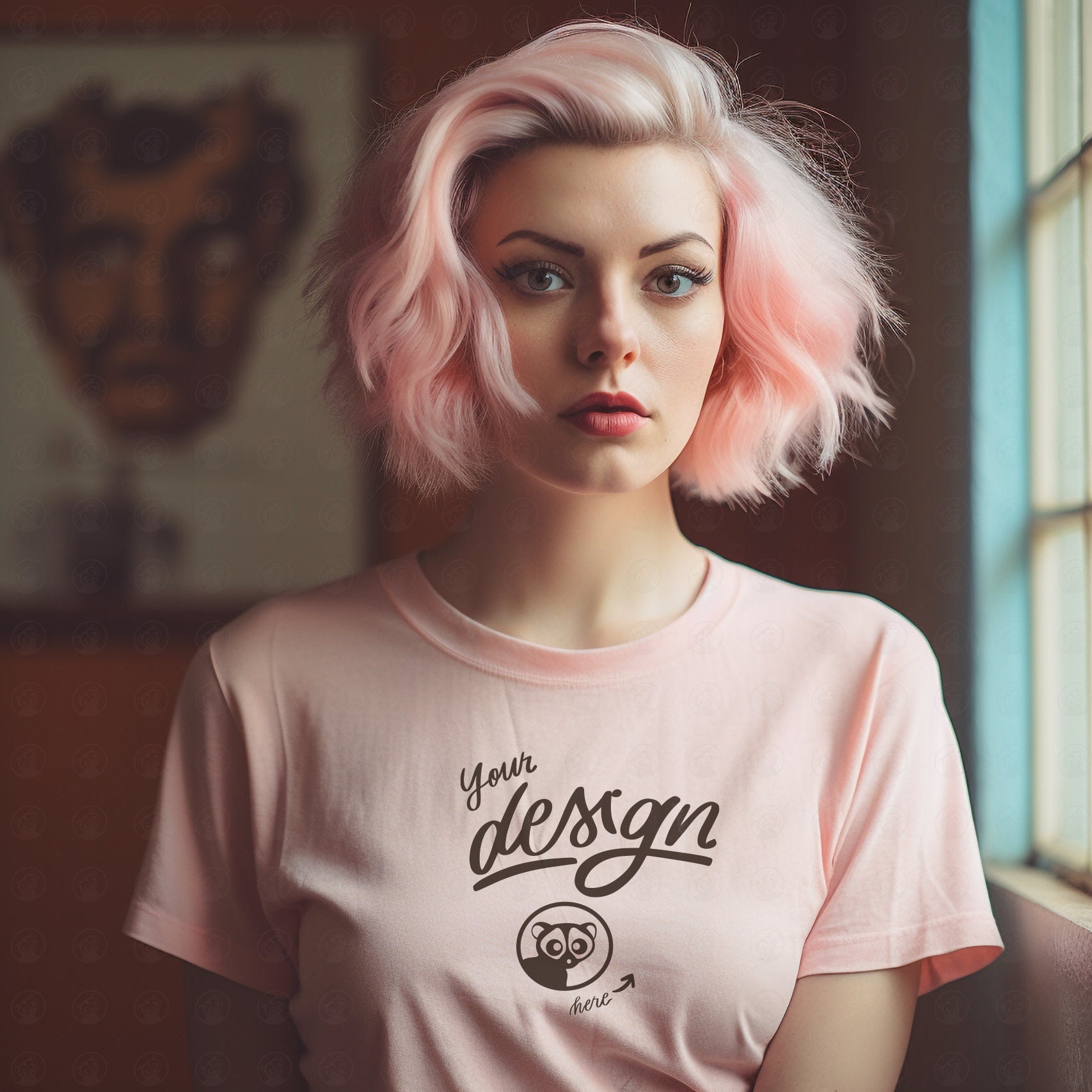 Light Pink Woman T-shirt Mockup Pink Hair Model Mockup - Etsy